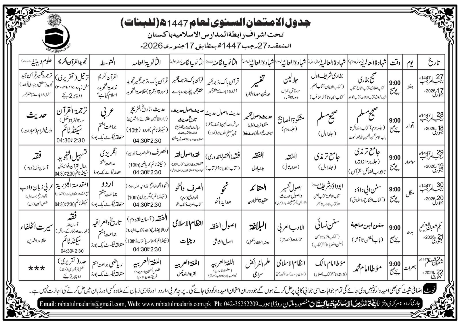 Rabtatul Madaris Al Islamia Pakistan Result 2026 1447 Hijri By Roll No ...
