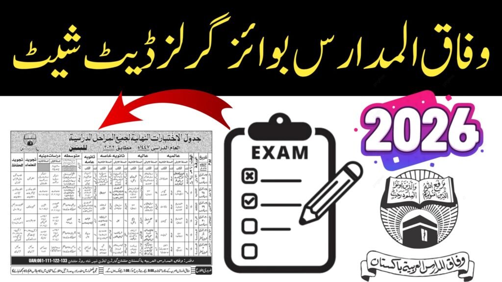 Wifaq ul Madaris Al Arabia Pakistan Exam Date Sheet 2026 for Boys and ...